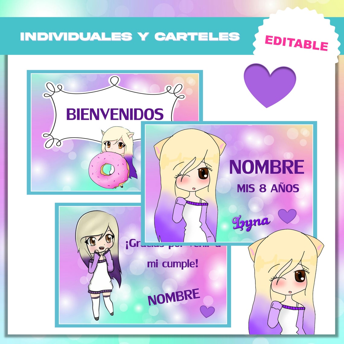 Kit Imprimible Printable Lyna Youtuber Deco y Candy Editable - Etsy España