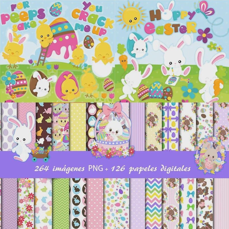 Printable Digital Kit Easter Collection Clipart PNG + Digital Papers - Etsy