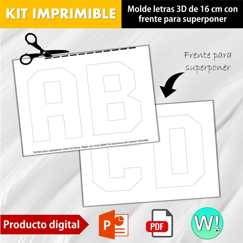 Kit Imprimible Printable Molde Letras 3d 16 Cm Frente Editables - Etsy ...