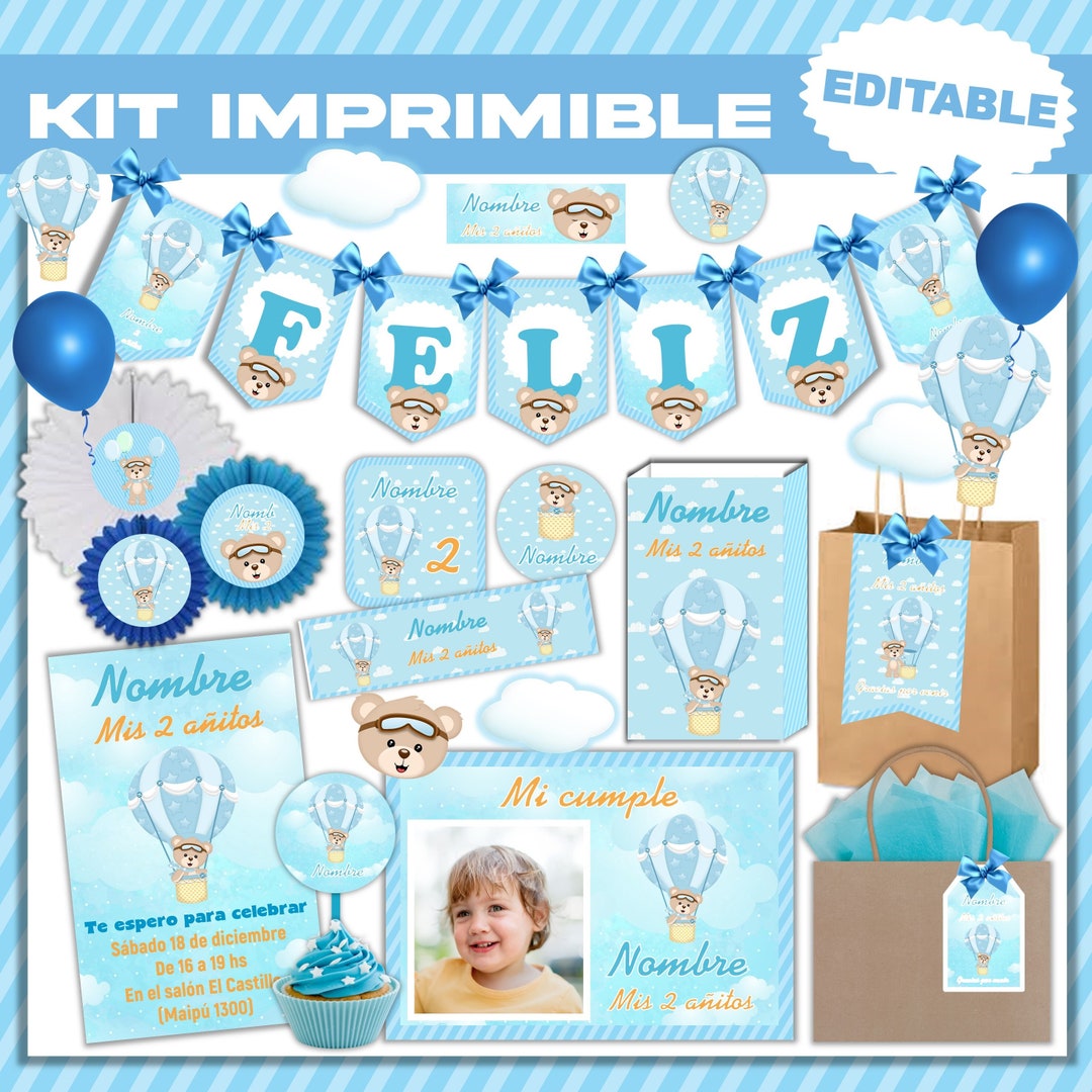 Printable Birthday Kit Printable Bear Hot Air Balloon Editable - Etsy