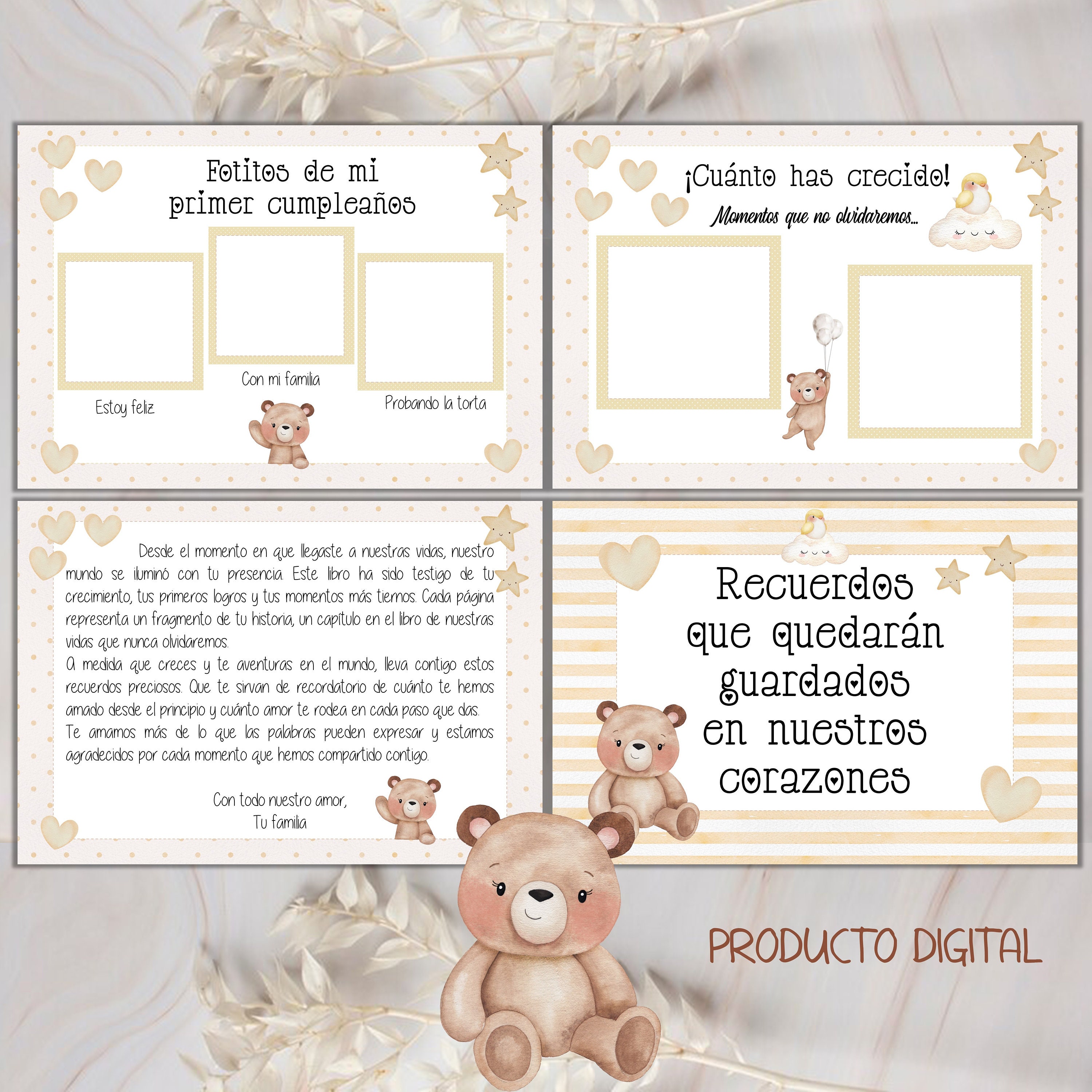 Kit Imprimible Printable Libro Recuerdos Del Bebé Osito Beige - Etsy España