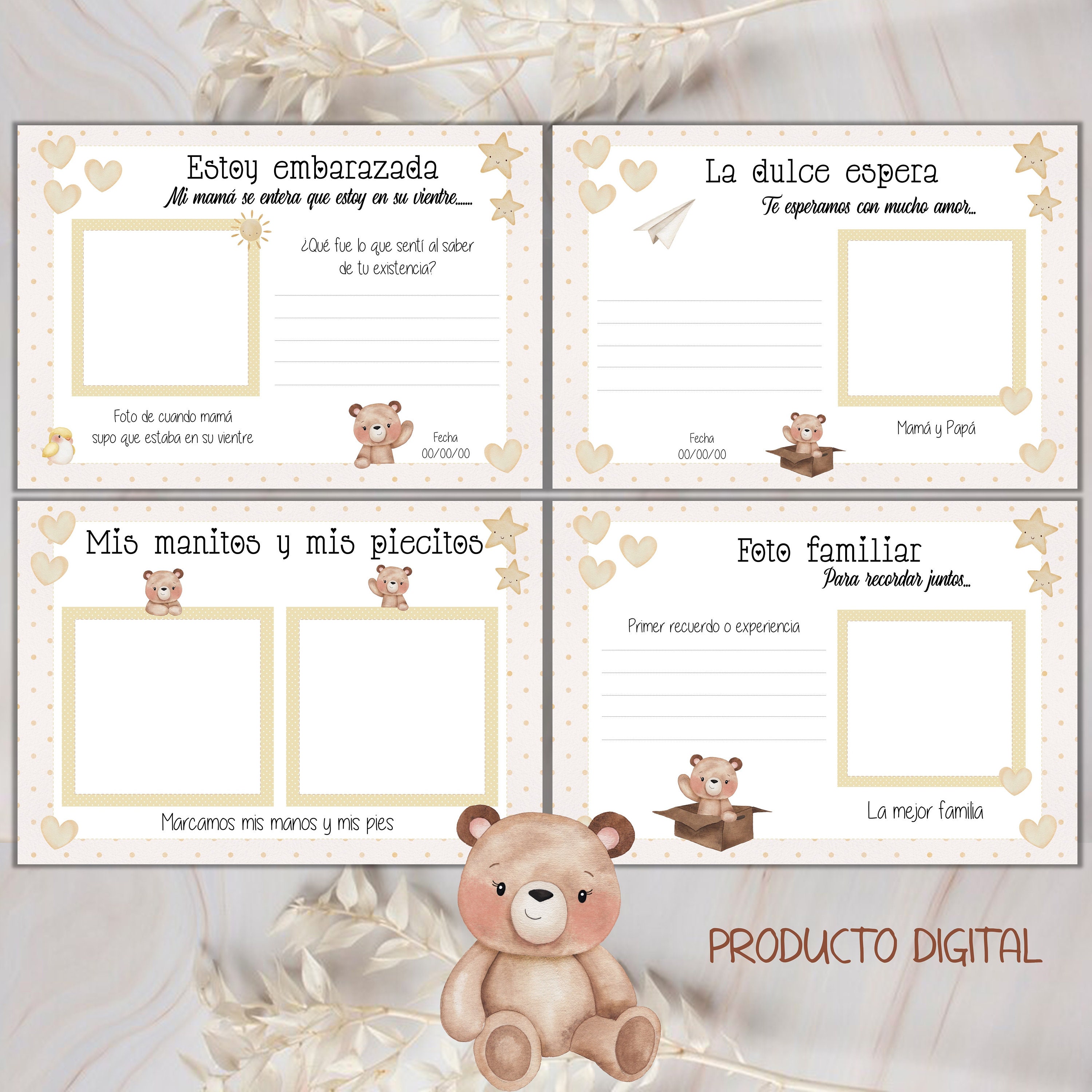 Kit Imprimible Printable Libro Recuerdos Del Bebé Osito Beige - Etsy España