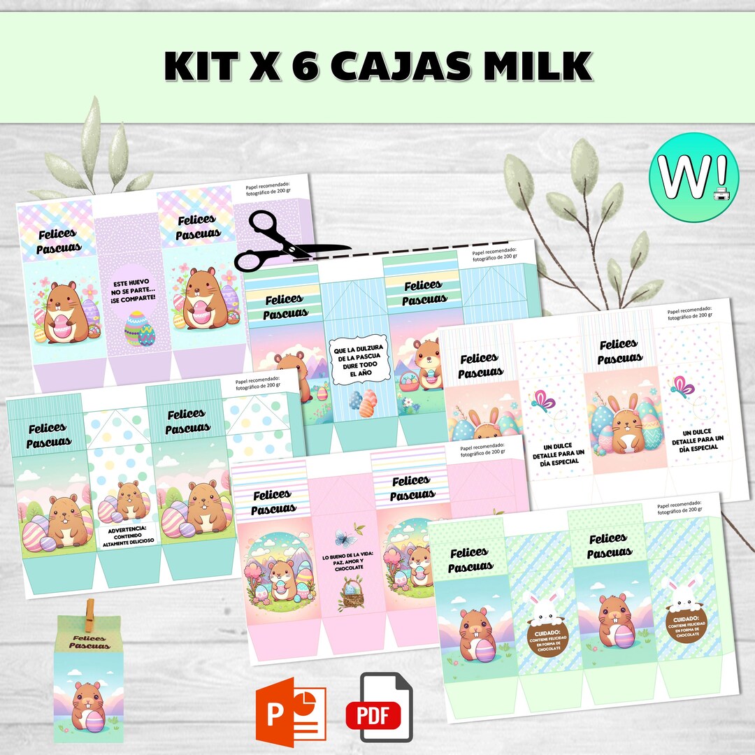 Printable Kit Printable X 6 Boxes Milk Capybara Happy Easter - Etsy