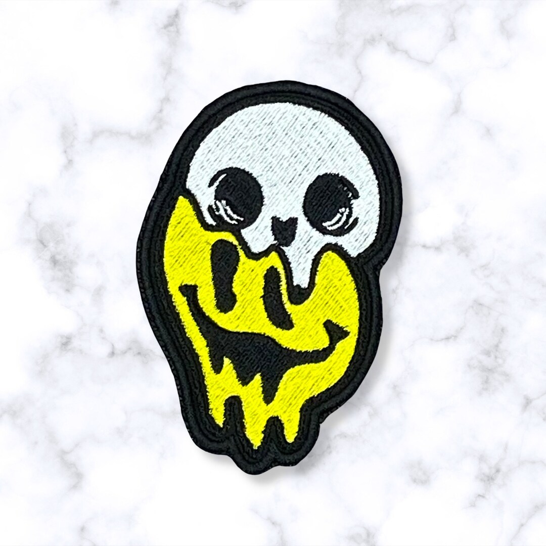 Melting Smiley Skull Embroidered Patch - Etsy