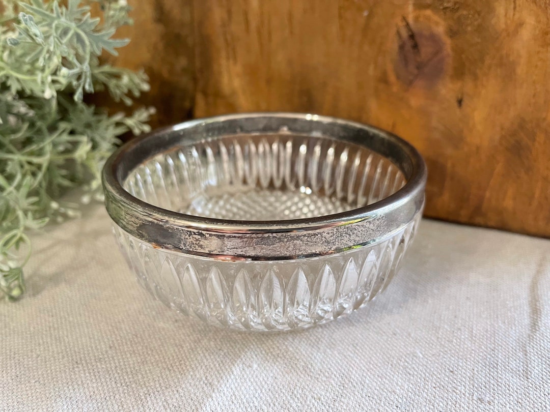 Vintage Leonard Italy Silver Plated Rim Crystal 5” Bowl // Farmhouse ...