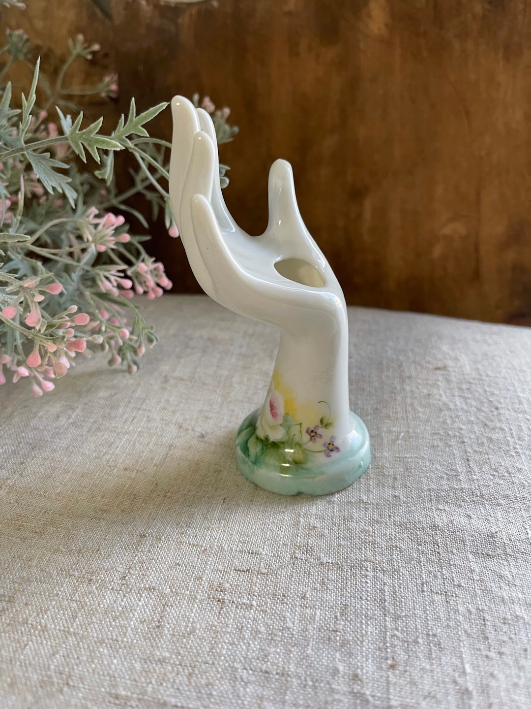 Vintage Ceramic Hand With Hand Painted Flower Planter // Cottage ...