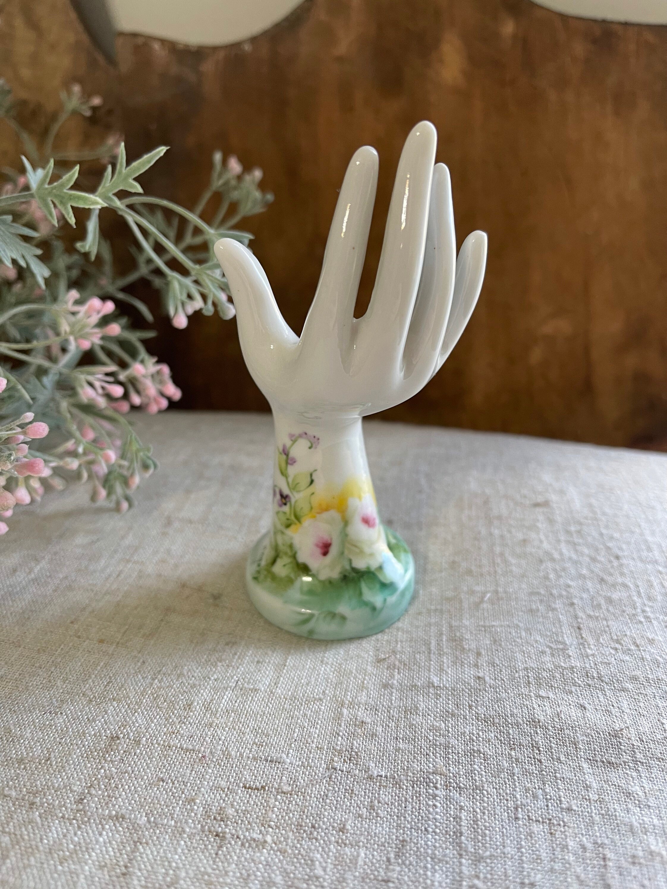 Vintage Ceramic Hand With Hand Painted Flower Planter // Cottage ...