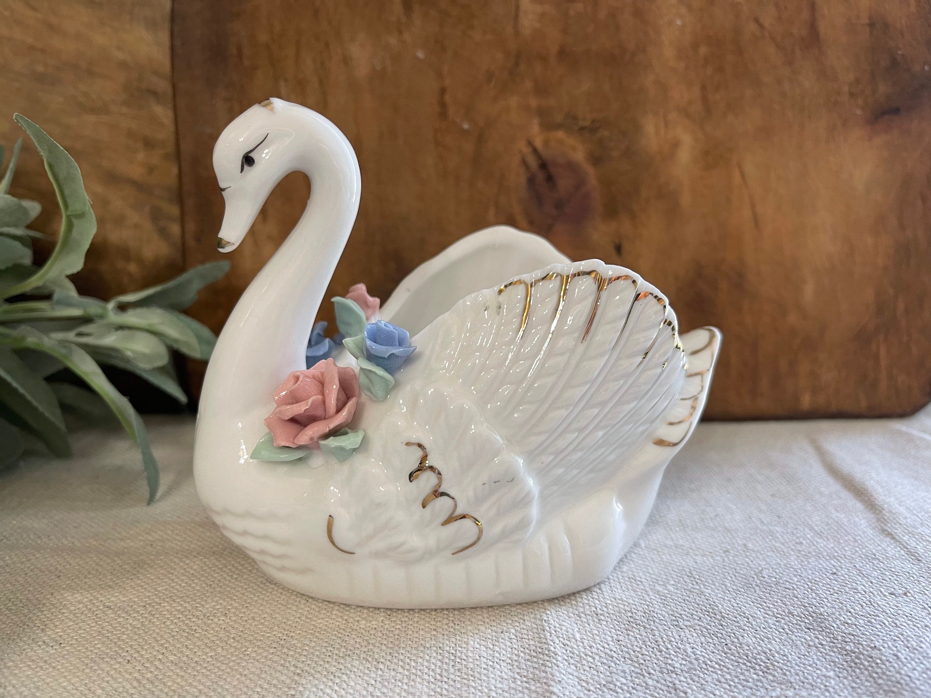 Vintage Porcelain Swan With Capodimonte-style Blue & Pink Flowers ...