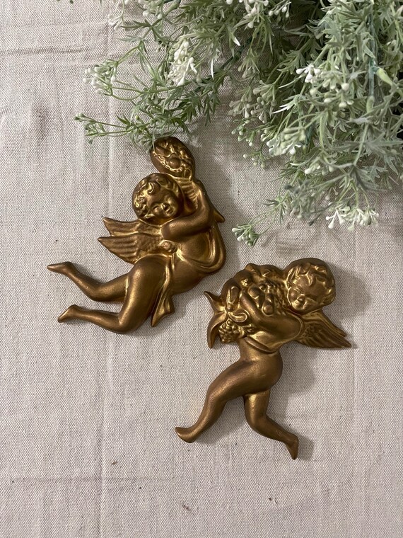 Vintage Gold Angels/cherubs Chalk-like Ceramic Wall Decor / - Etsy