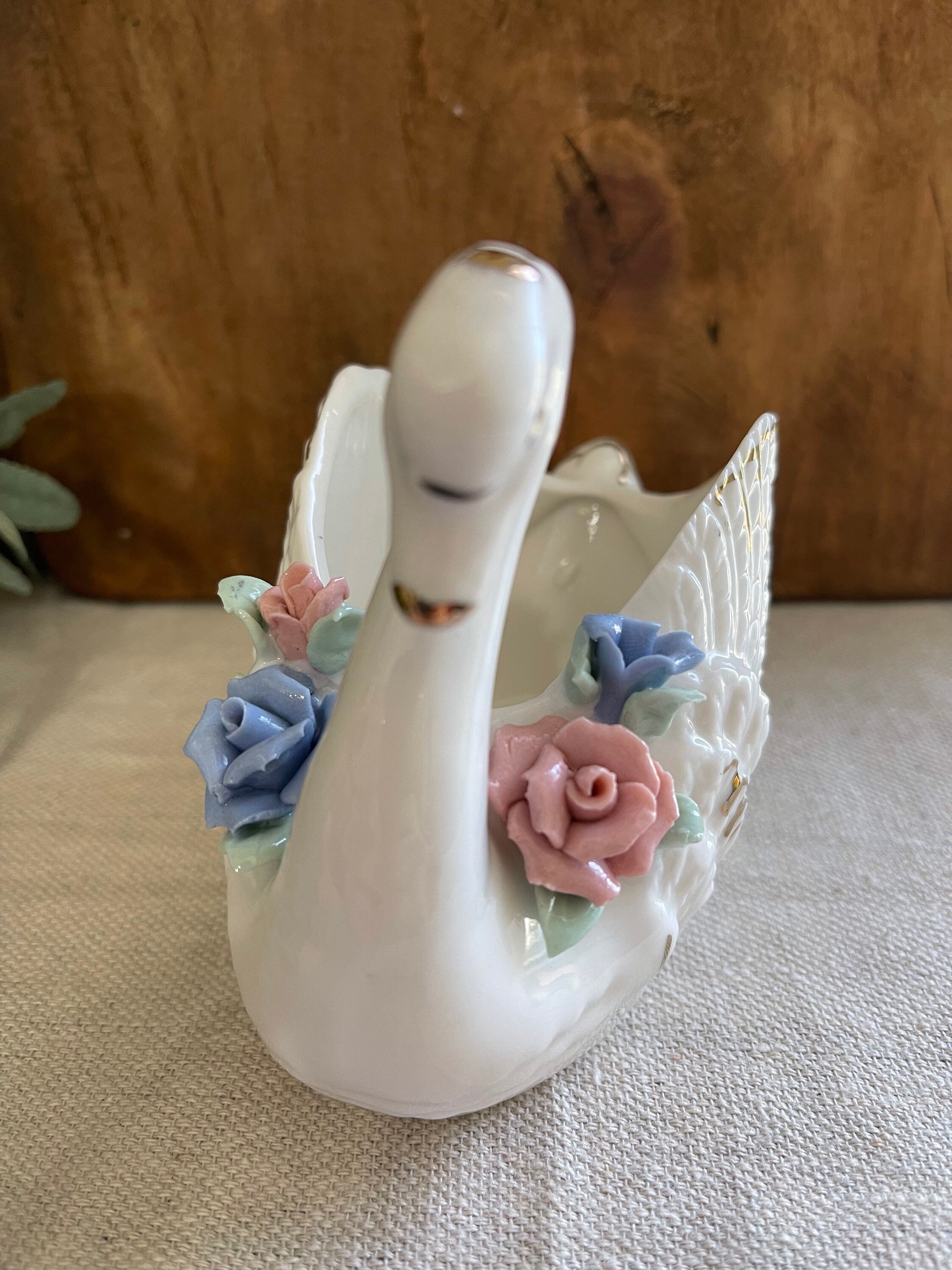 Vintage Porcelain Swan With Capodimonte-style Blue & Pink Flowers ...
