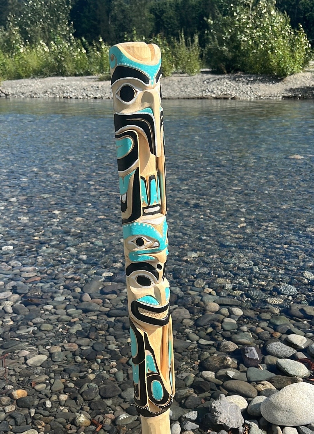 Indigenous Spiritual Talking Stick With Orca, Frog and Thunderbird ...