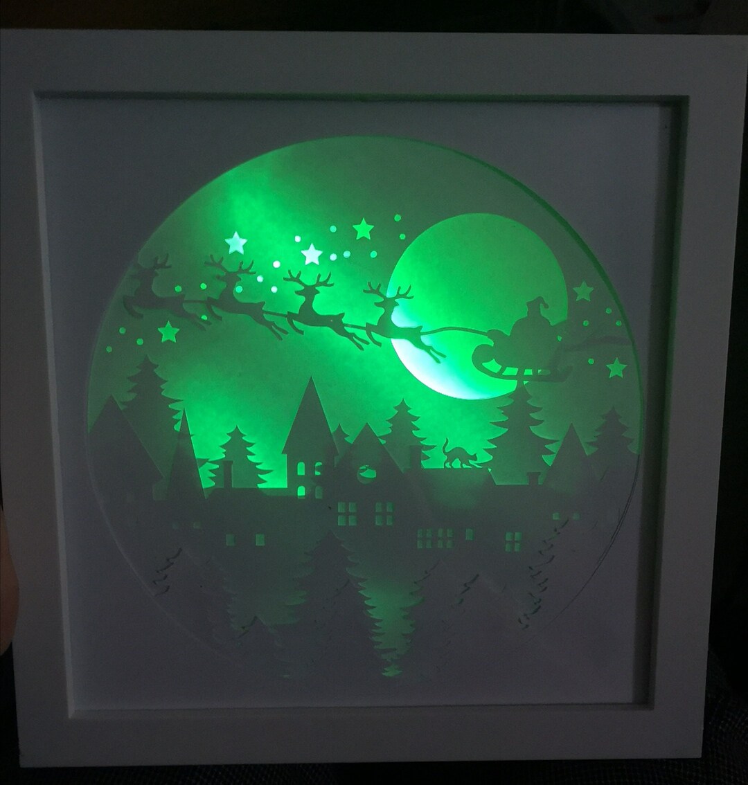 Christmas Shadow Box, Santa Flying Across Moon - Etsy