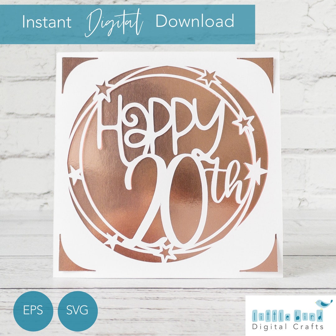Happy 20th Birthday Card SVG, 20th Birthday SVG Paper Cut Template ...