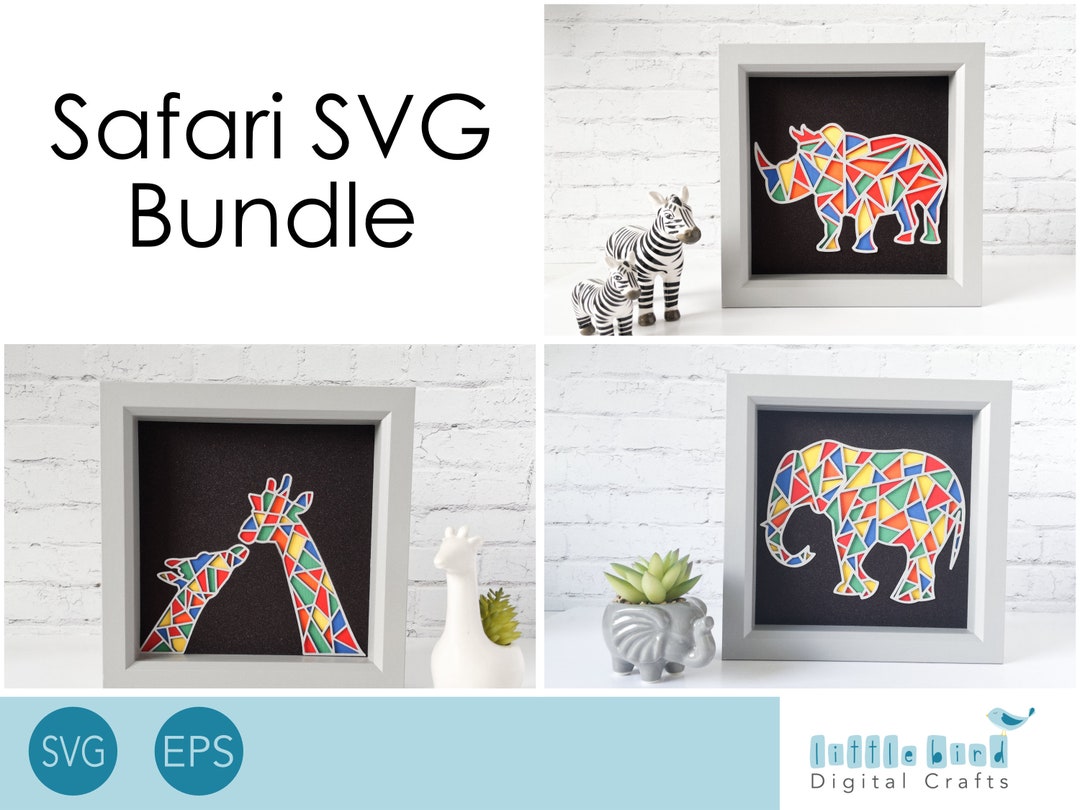 Geometric Safari Animal SVG Bundle, Elephant, Rhino and Giraffe SVG for ...