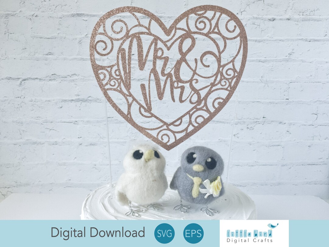 Mr and Mrs Heart Cake Topper SVG, Cursive Script Wedding Cake Topper ...