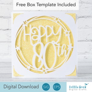 Happy 80th Birthday Card SVG, 80th Birthday SVG Paper Cut Template ...
