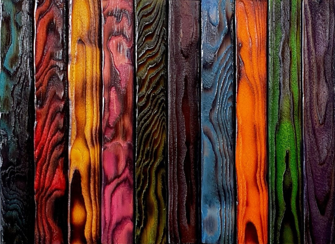 Yakisuki Japanese Burnt Tree Wall Art, Colorful Wooden Wall Plaque ...