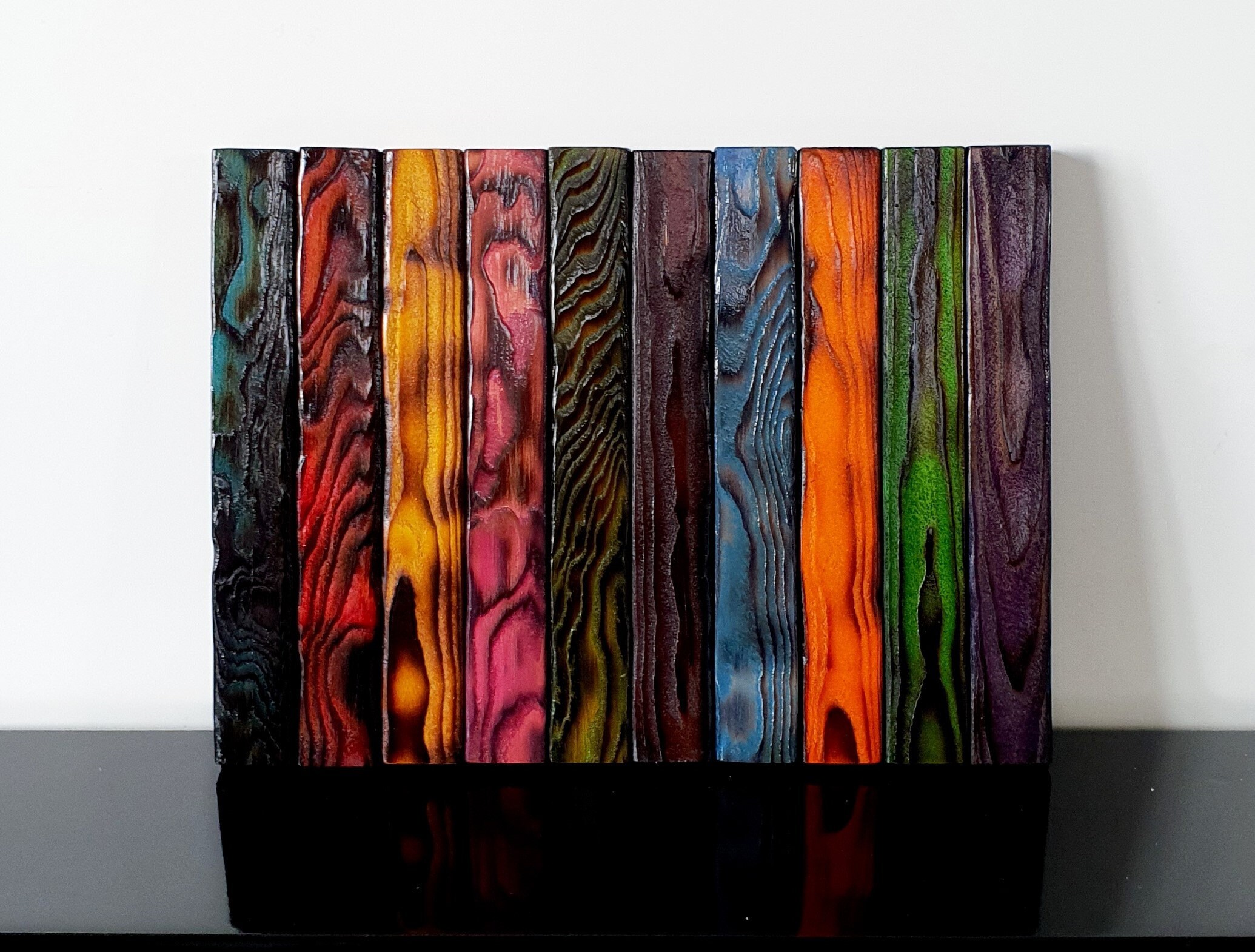 Yakisuki Japanese Burnt Tree Wall Art, Colorful Wooden Wall Plaque ...