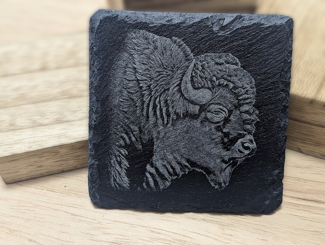 Wood Badge Critter Slate Buffalo Coaster Set - Etsy