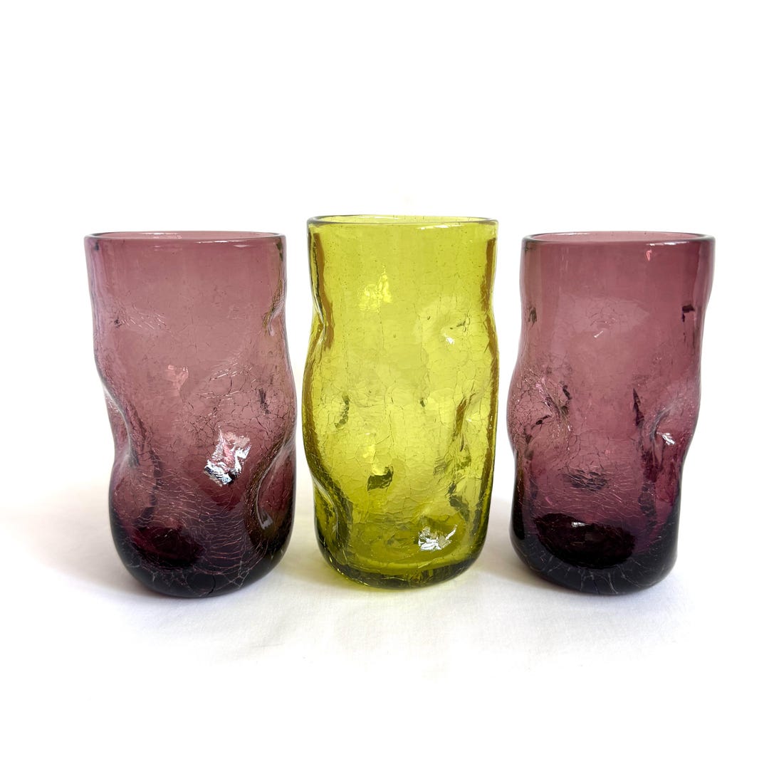 Blenko Crackle Glass Dimple Glasses 418L - Etsy