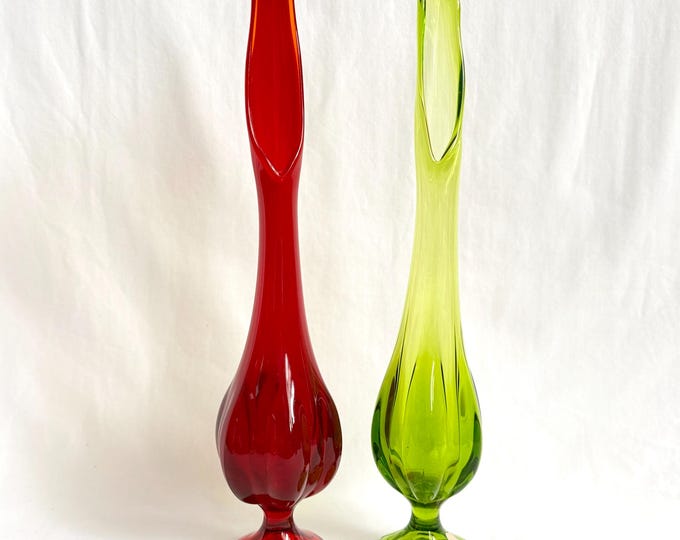 Viking Epic Six Petal Swung Glass Vase, 17" Tall, Ruby or Avocado - Etsy