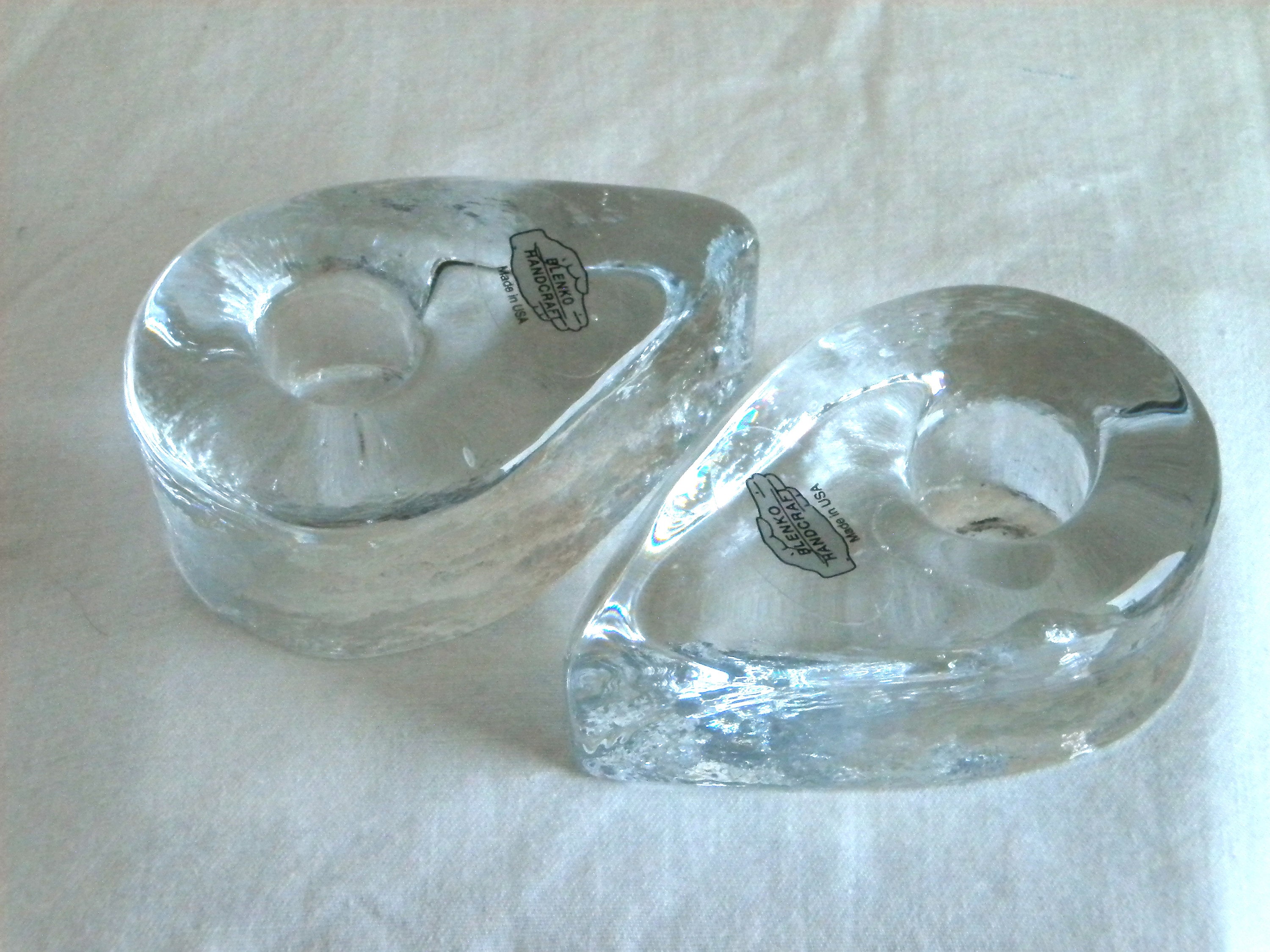 Vintage Blenko Glass Candle Holders, Pair Crystal Teardrop #2101 - Etsy