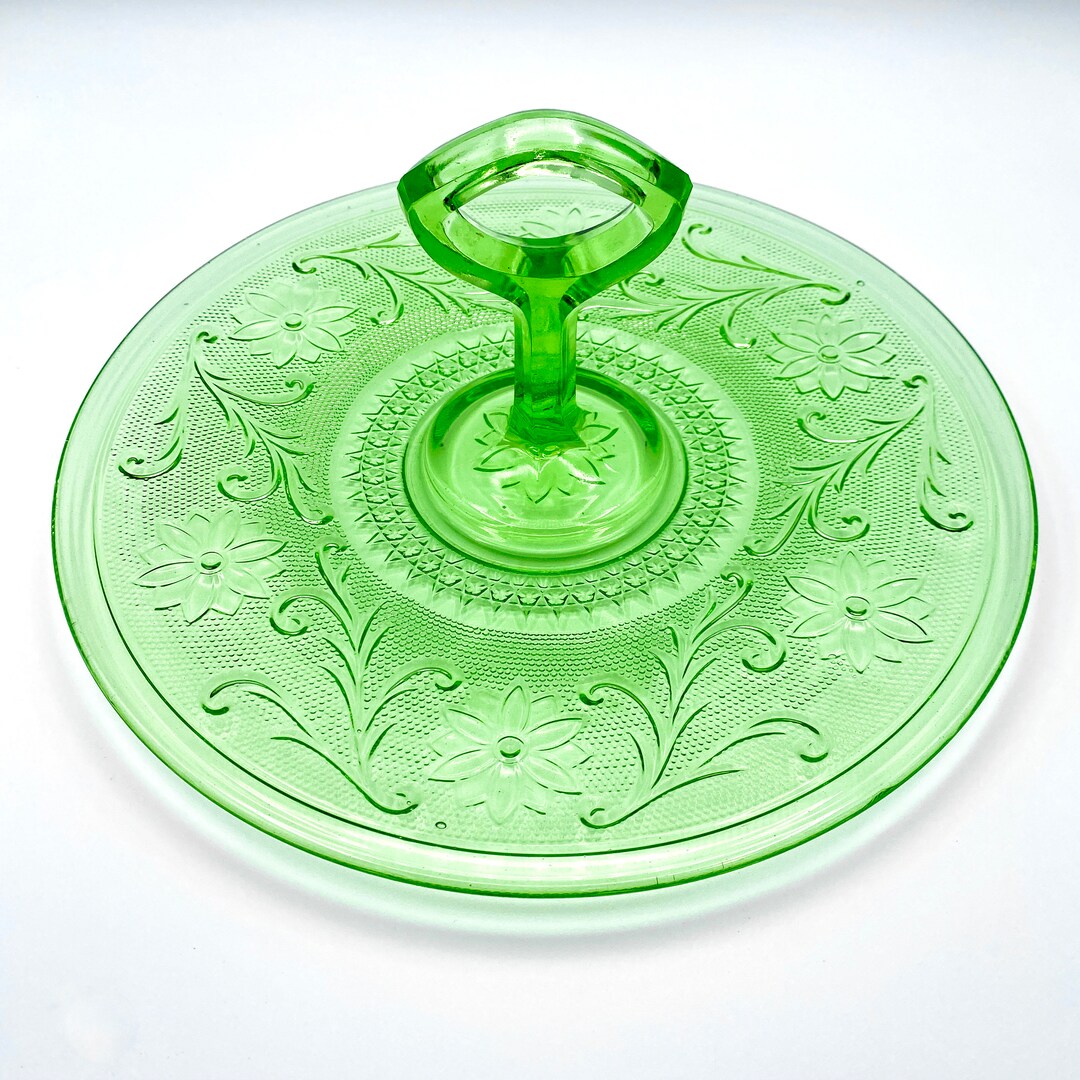Antique Center Handle Plate, Uranium Glass, Green Sandwich Pattern by ...