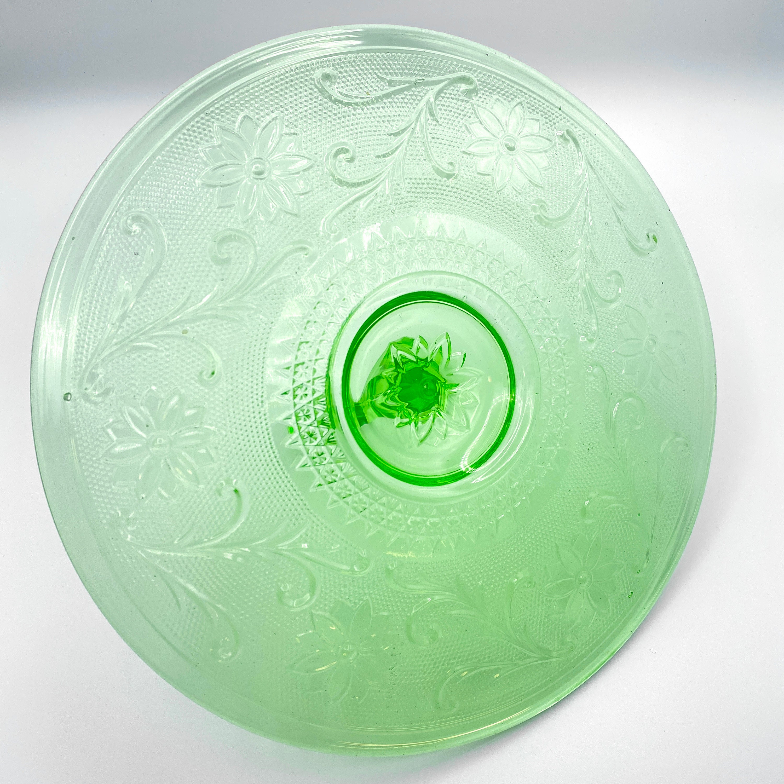 Antique Center Handle Plate, Uranium Glass, Green Sandwich Pattern by ...