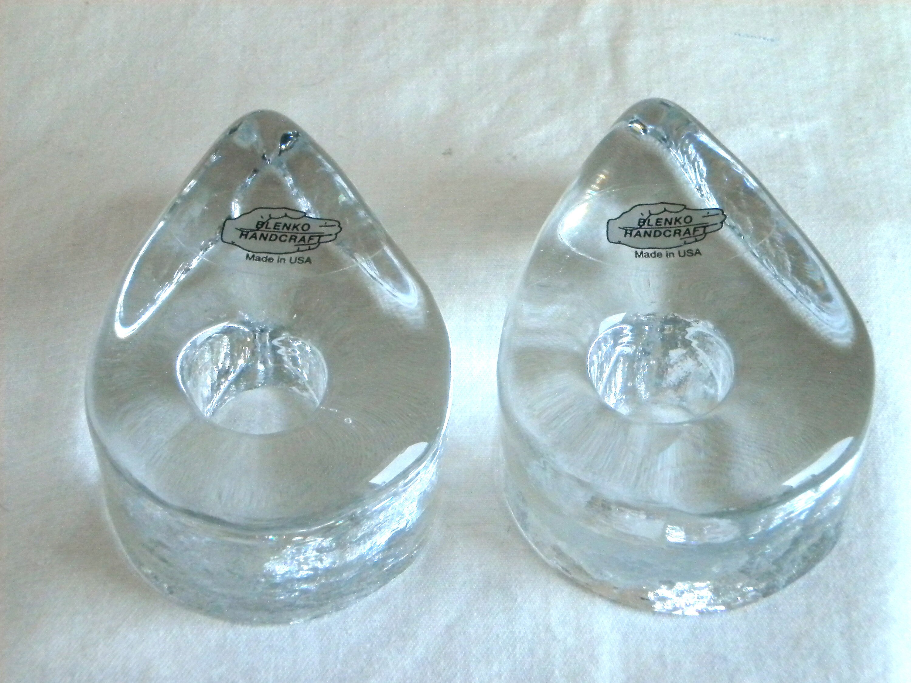 Vintage Blenko Glass Candle Holders, Pair Crystal Teardrop #2101 - Etsy