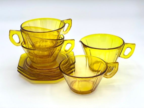 US Glass/tiffin Octagon Glass Cups Saucers Creamer in - Etsy