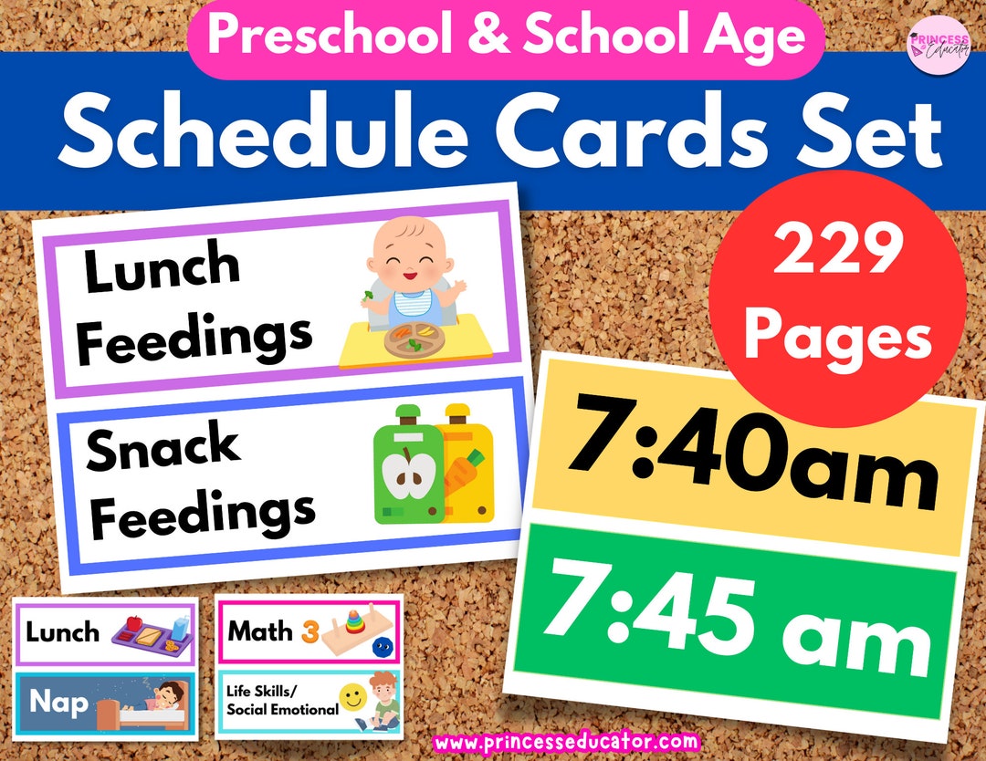 Preschool Daily Schedule Cards for Infant to Afterschool School Age ...