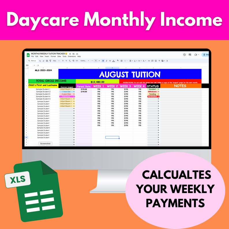Daycare Tuition Payment Tracker Google Spreadsheet Childcare Management ...