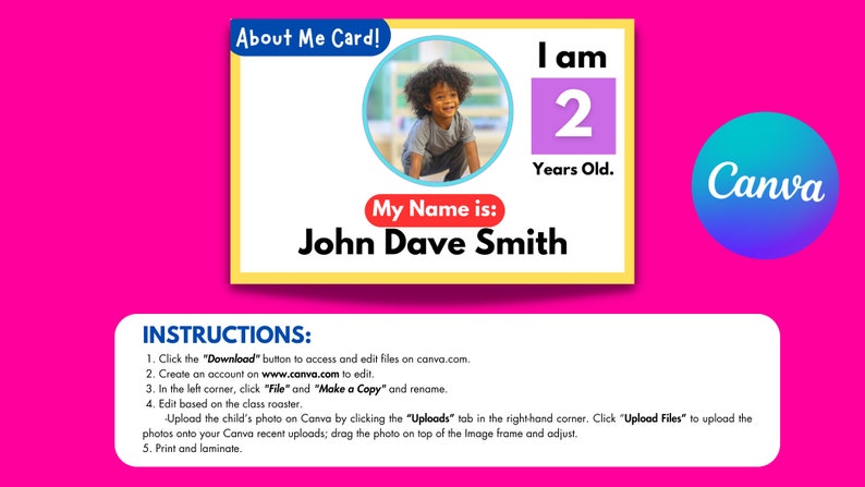 About Me Card Template (editable) Canva Life Skills for Preschoolers - Etsy
