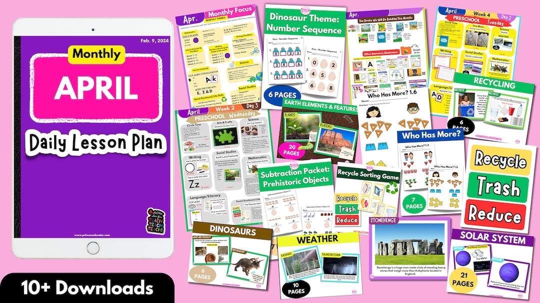 April Daily Lesson Plans & Curriculum for Preschool/pre-k for Childcare ...