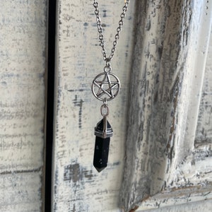 Crystal Point and Silver Pentacle Necklace- Choose Your Gemstone ...