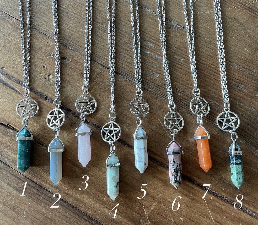Crystal Point and Silver Pentacle Necklace Choose Your Gemstone ...