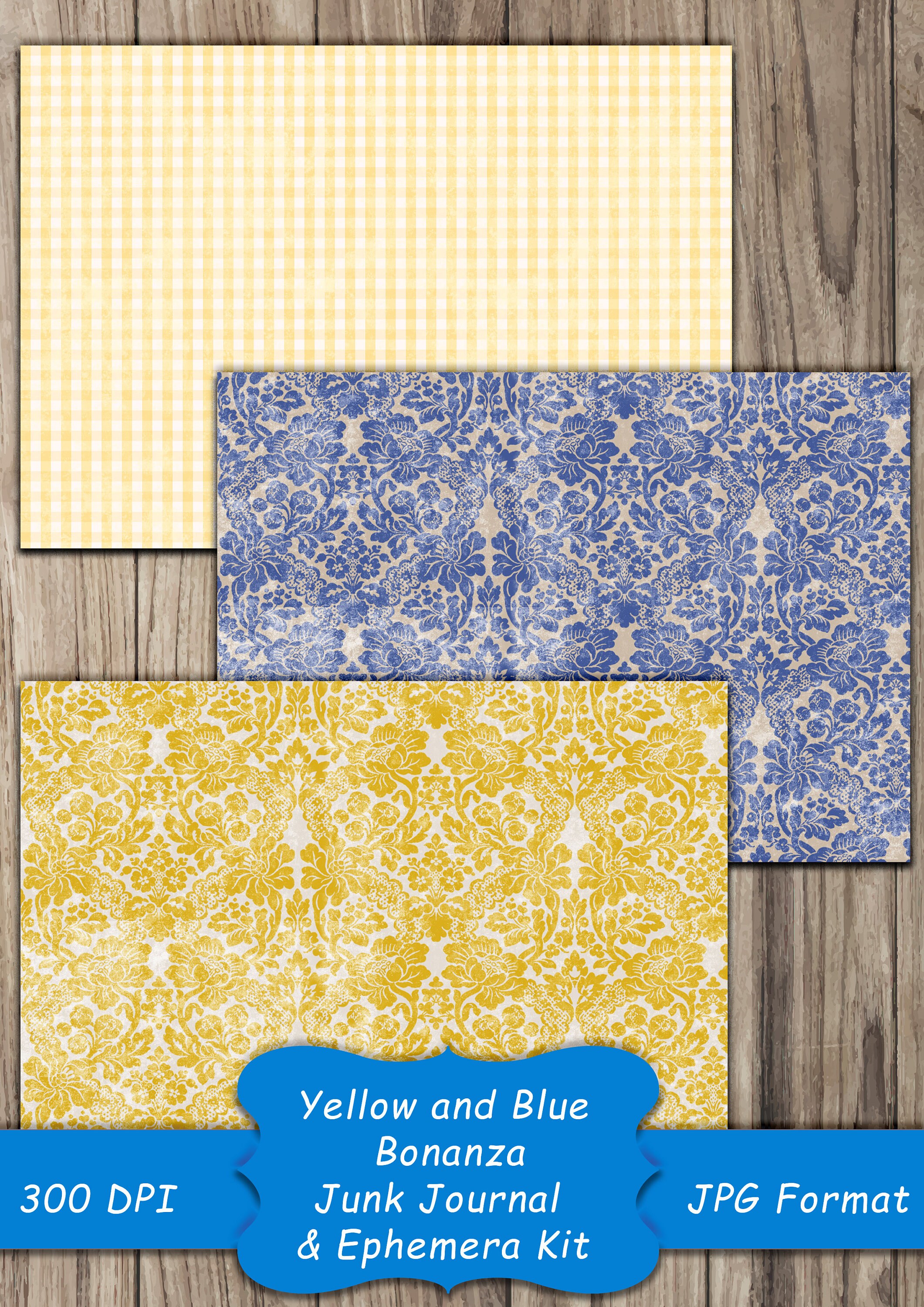 Yellow and Blue Bonanza Junk Journal and Ephemera Kit, Collage, Vintage ...