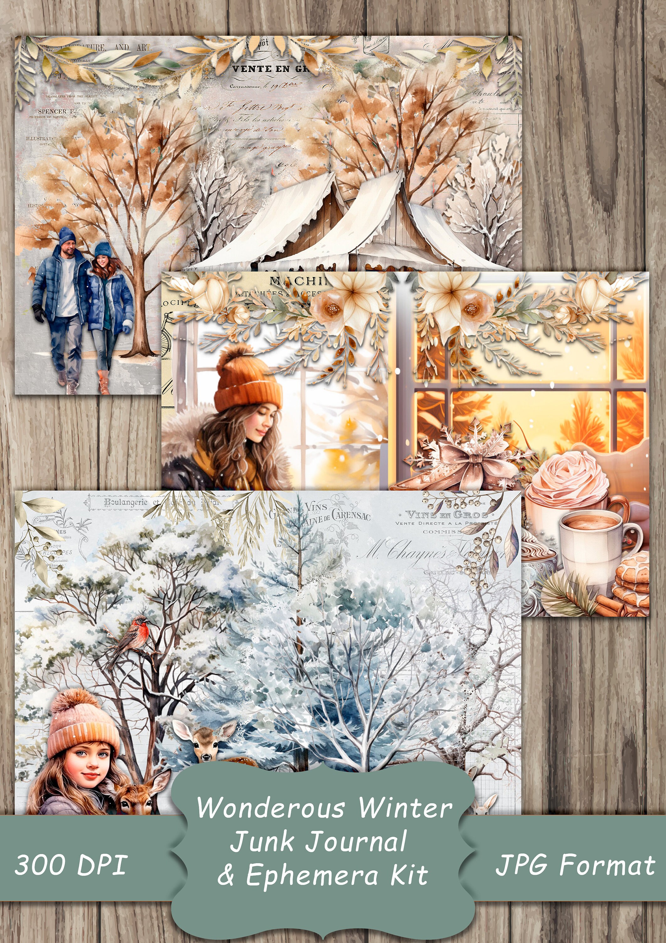 Junk Journal, Cozy, Winter Wonderland Kit, Printable, Journal Paper ...
