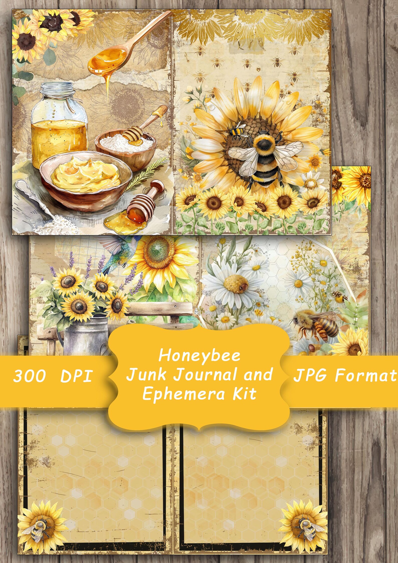 Honey Bee Junk Journal Kit, Bee, Sunlower,vintage Honey Ephemera ...