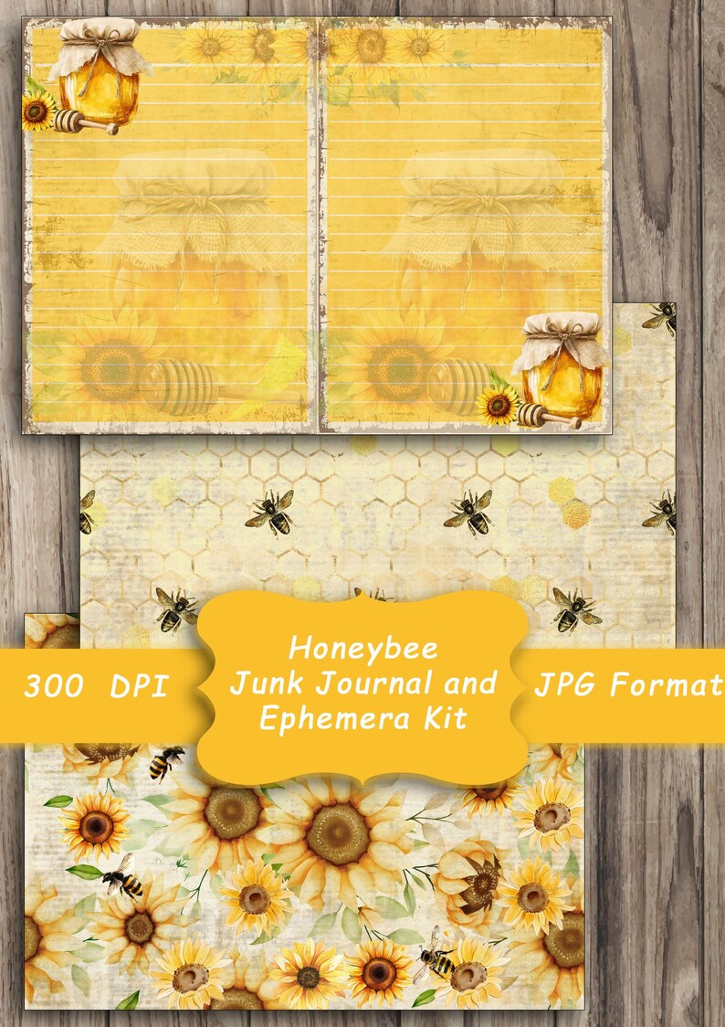Honey Bee Junk Journal Kit, Bee, Sunlower,vintage Honey Ephemera ...