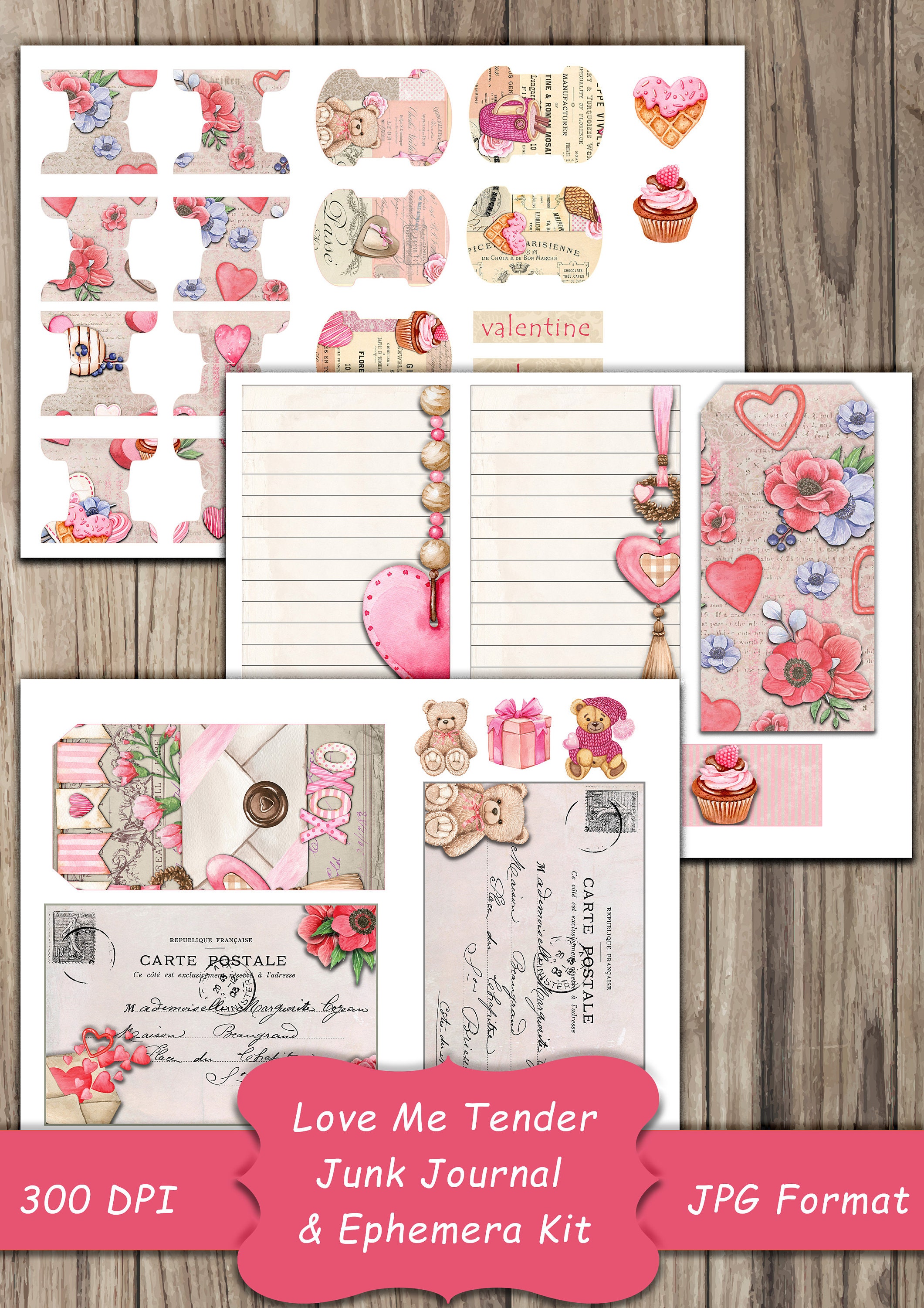 Love Me Tender,digital Junk Journal and Ephemera Kit, Collage, Vintage ...