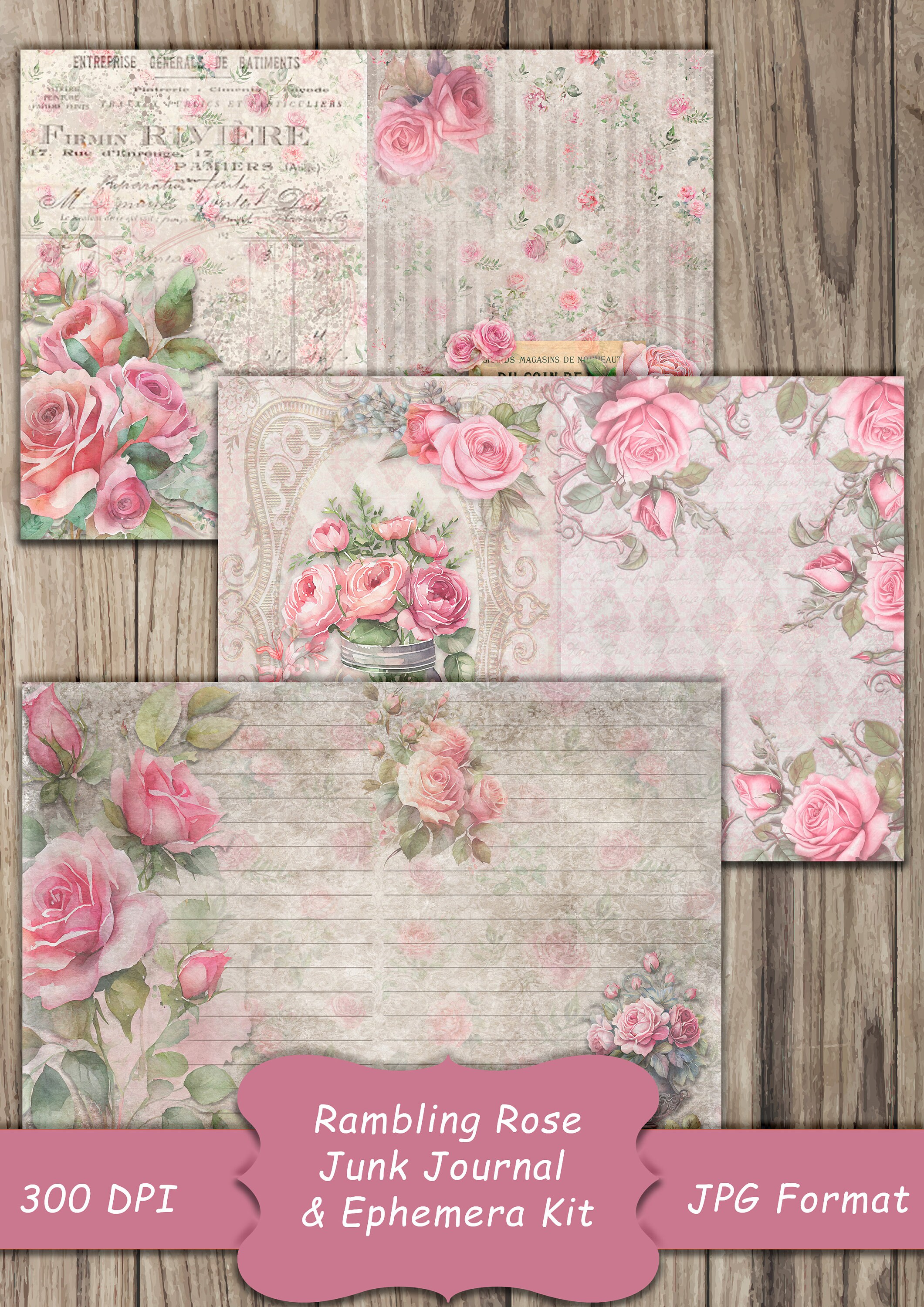Rambling Rose Junk Journal and Ephemera Kit,collage, Paper,junk Journal ...