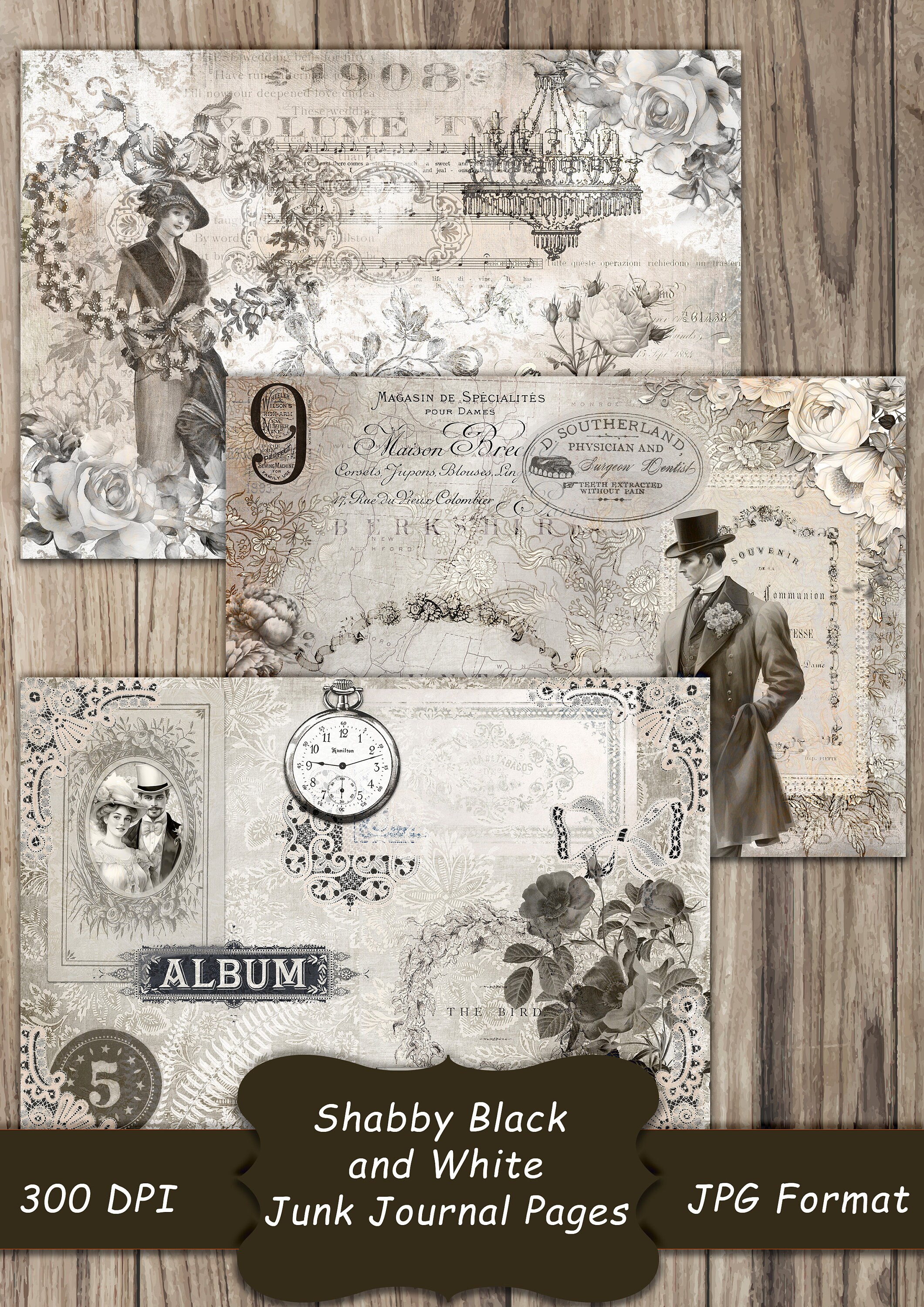 Black and White,junk Journal,printable,paper,vintage,ink Saver, Neutral ...