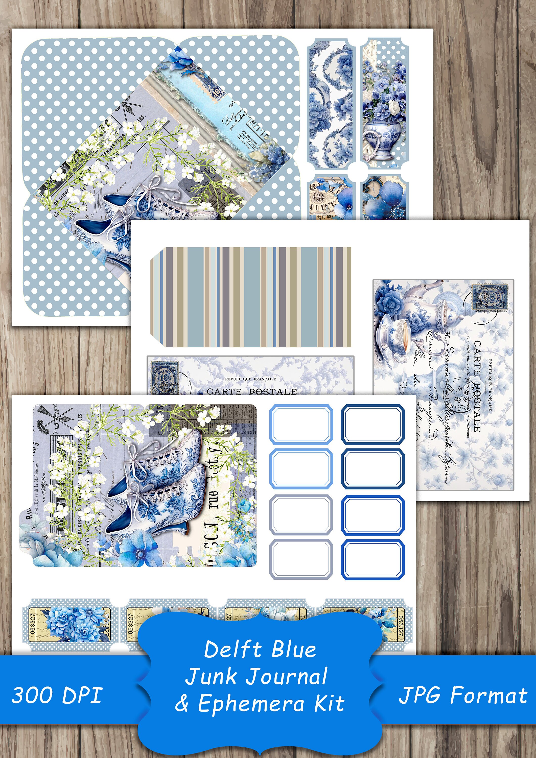 Delft Blue Junk Journal Kit, Vintage, Floral, Victorian, Downloadable ...