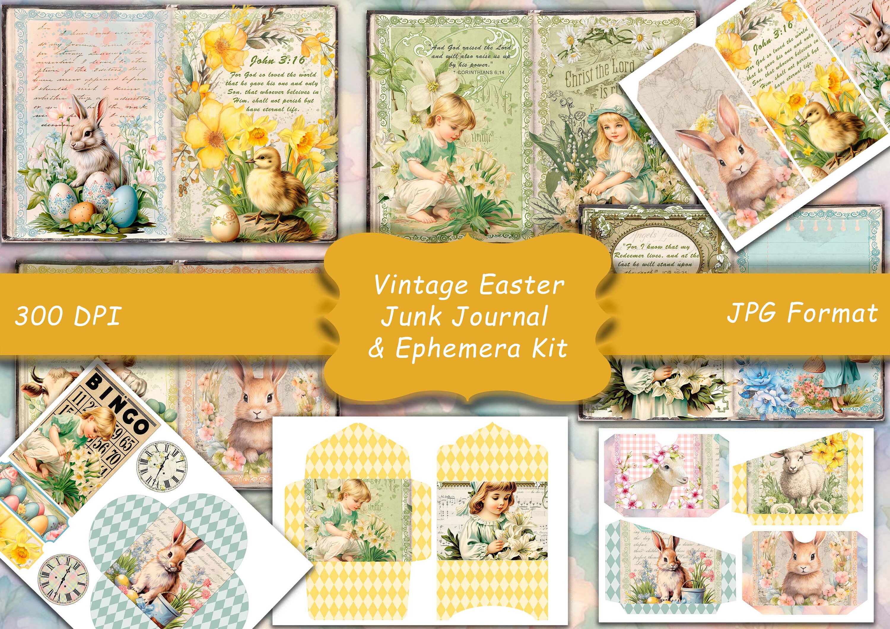 Vintage Easter Junk Journal Kit, Spring, Printable Paper, Bunny, Easter ...