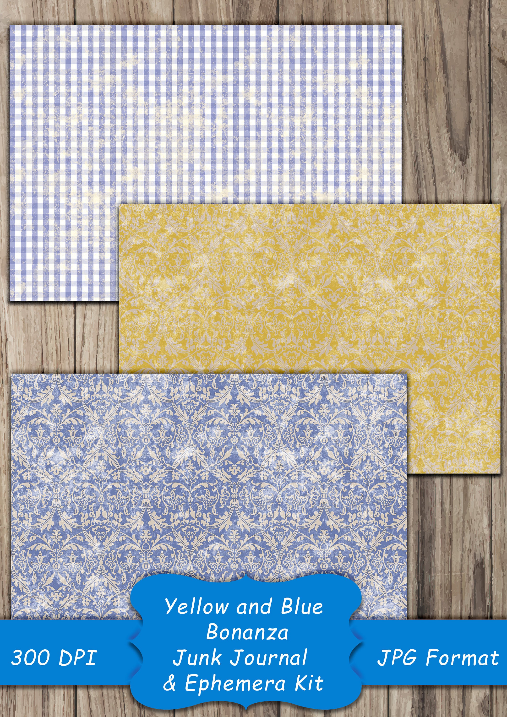 Yellow and Blue Bonanza Junk Journal and Ephemera Kit, Collage, Vintage ...