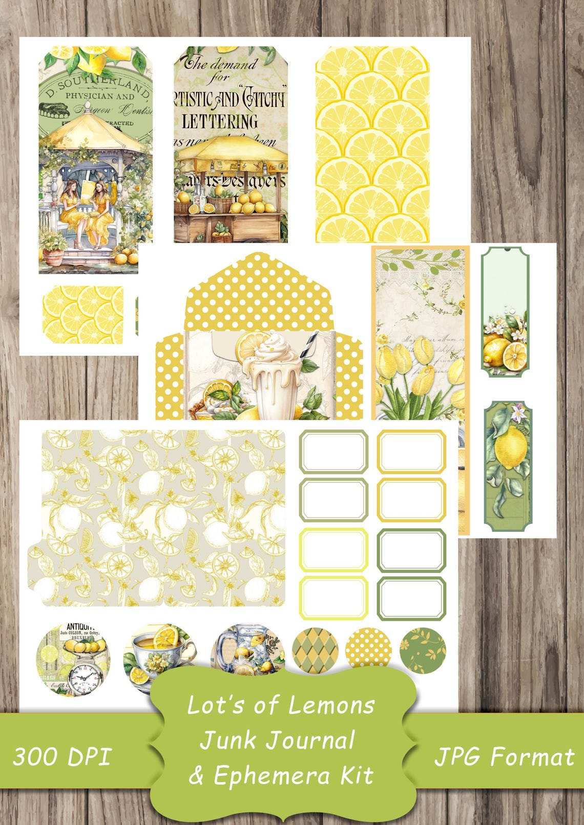 Lemon Junk Journal Printable, Citrus Ephemera, Summer, Digital Paper ...