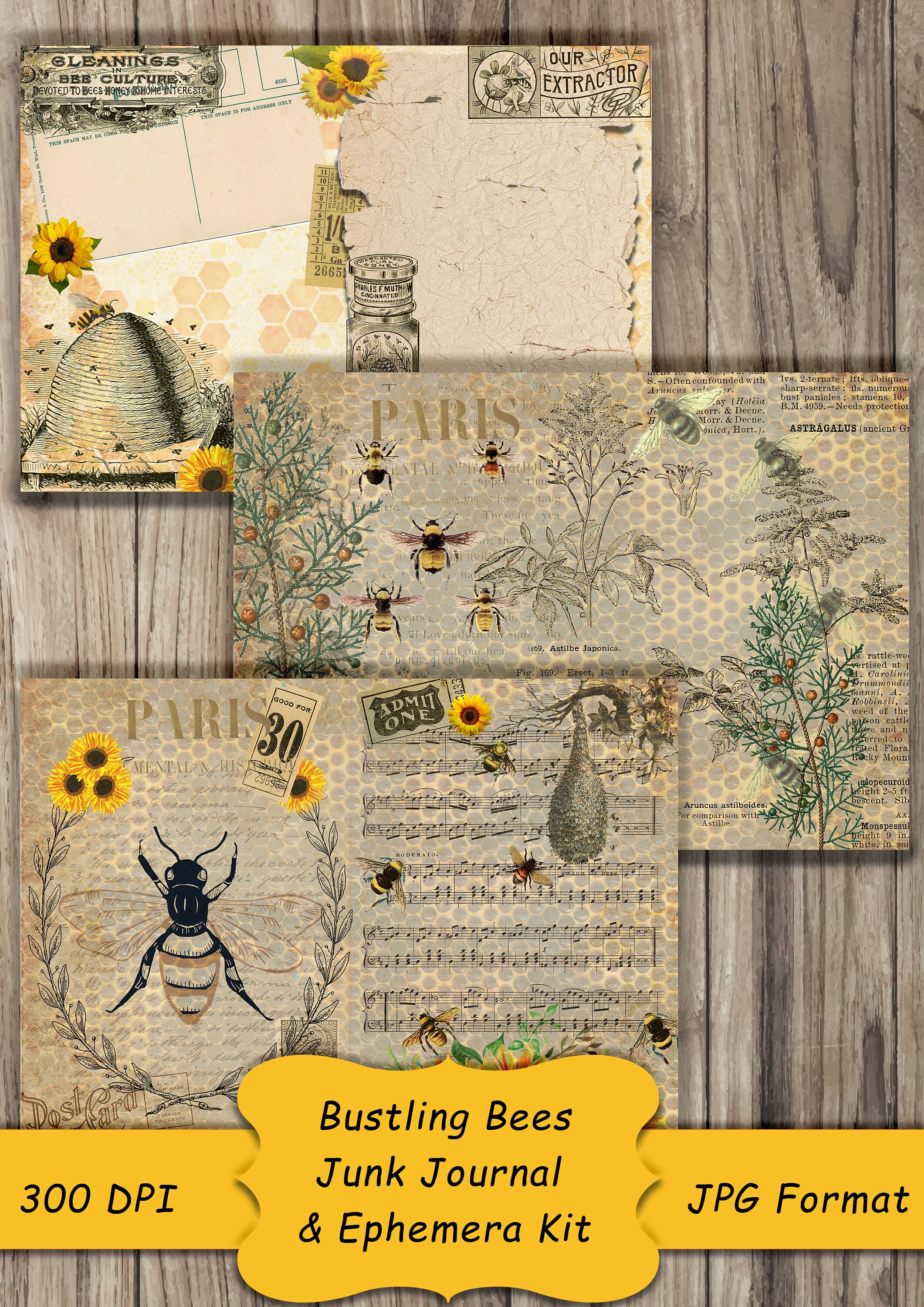Bustling Bees Digital Junk Journal and Ephemera Kit, Junk Journal ...