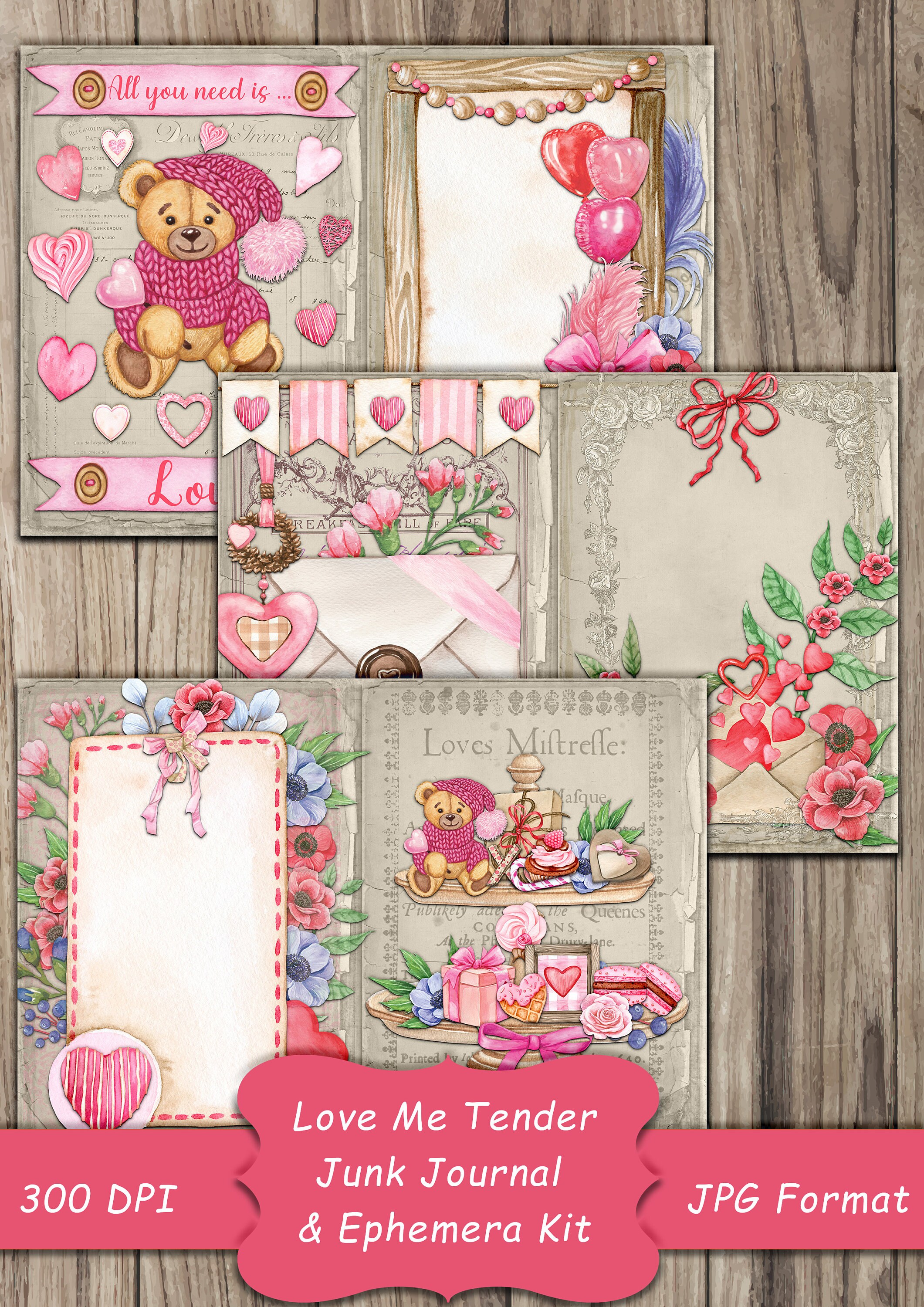 Love Me Tender,digital Junk Journal and Ephemera Kit, Collage, Vintage ...