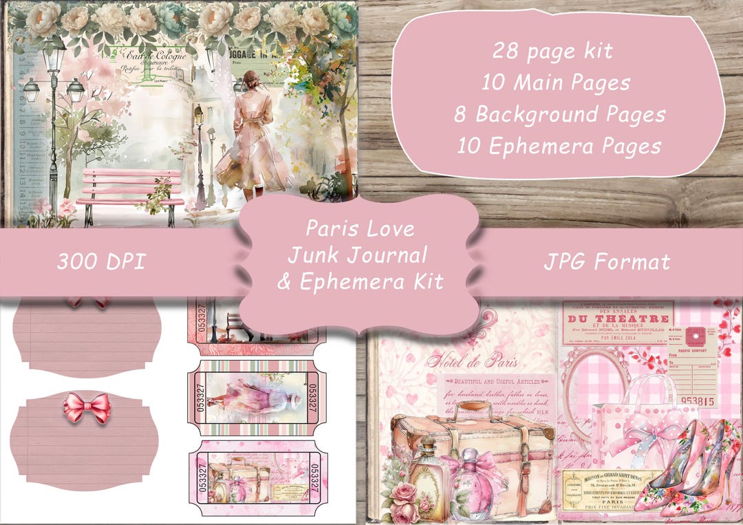 French Junk Journal Kit | Parisian Romance Printable | Floral Vintage ...